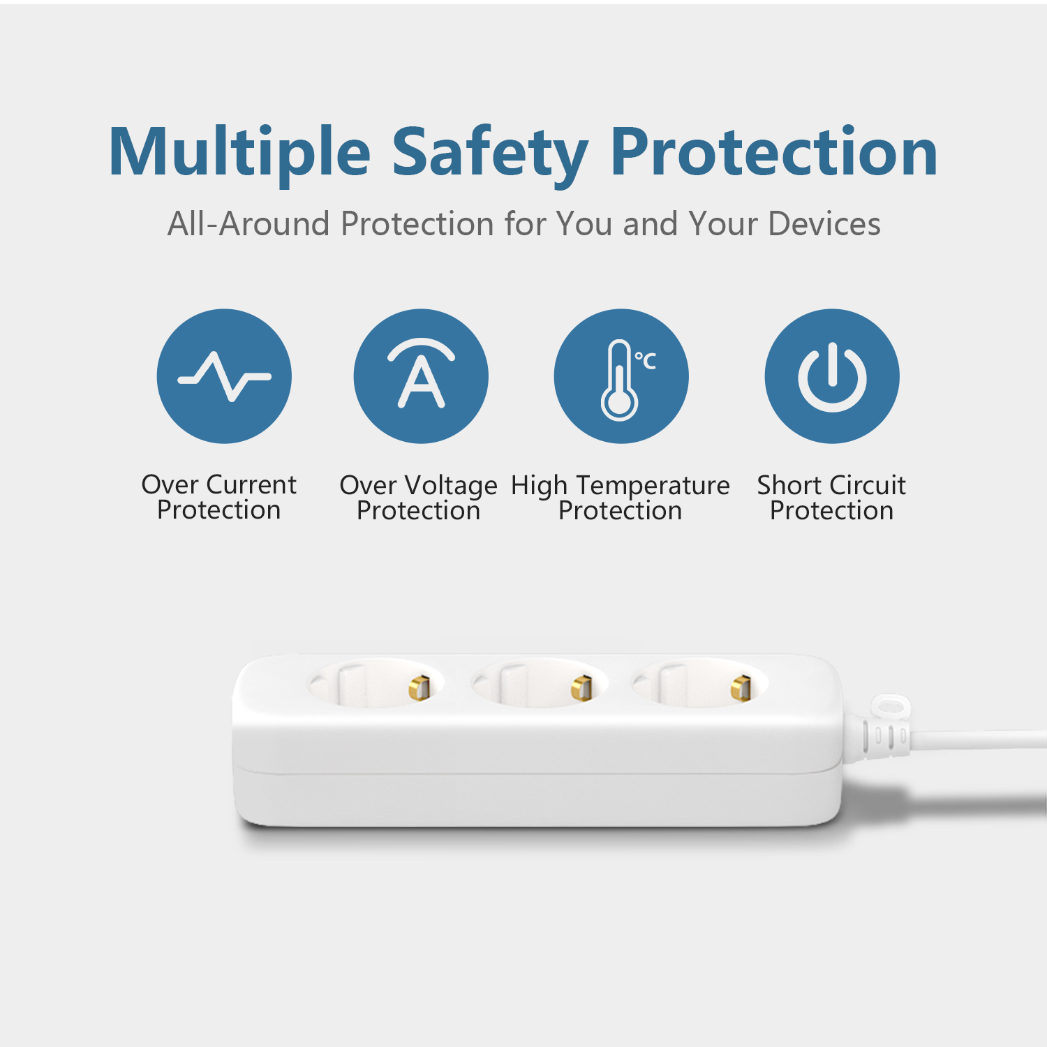 Regleta alemana de 3 vías sin interruptor, 1,5 m, 3G, 1,5 mm? blanca